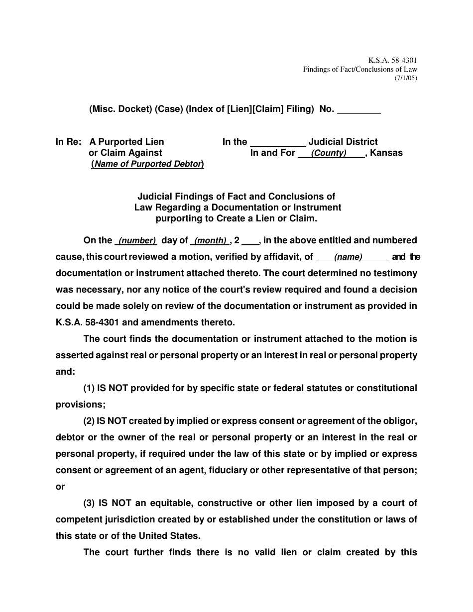 Kansas Judicial Findings of Fact and Conclusions of Law Regarding a ...