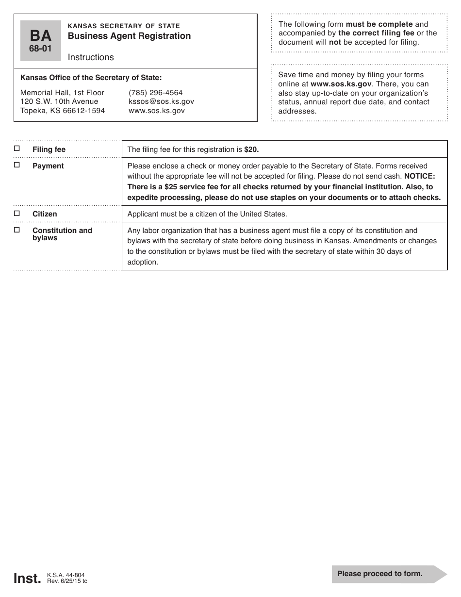 Form BA - Fill Out, Sign Online and Download Fillable PDF, Kansas ...