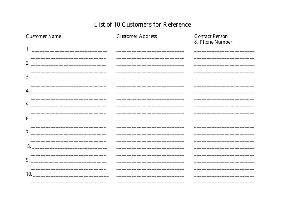 Nebraska List of 10 Customers for Reference - Fill Out, Sign Online and ...