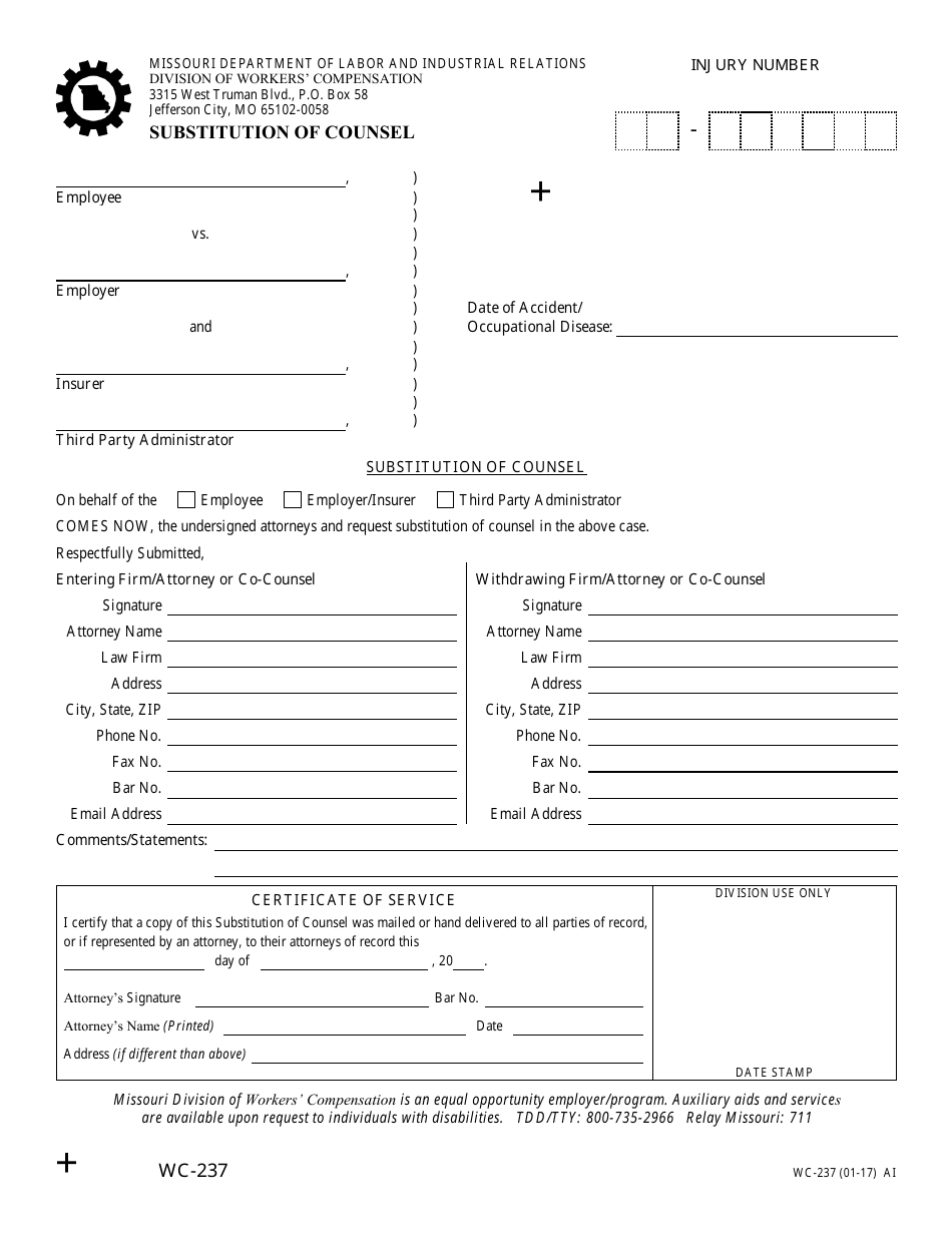 Form WC-237 - Fill Out, Sign Online and Download Fillable PDF, Missouri ...