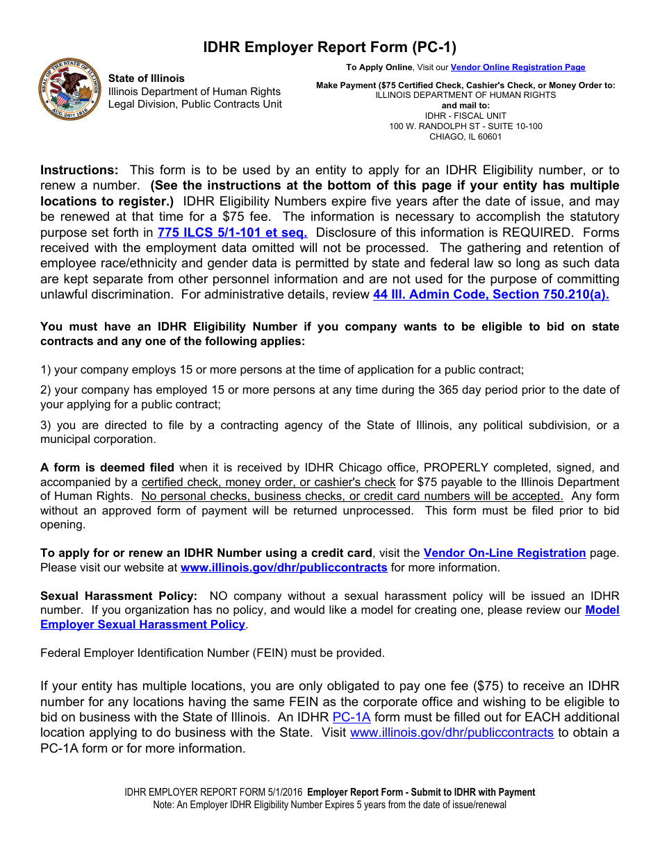 Form PC-1 - Fill Out, Sign Online and Download Fillable PDF, Illinois ...