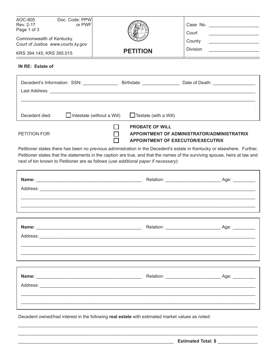Form AOC-805 - Fill Out, Sign Online and Download Fillable PDF ...