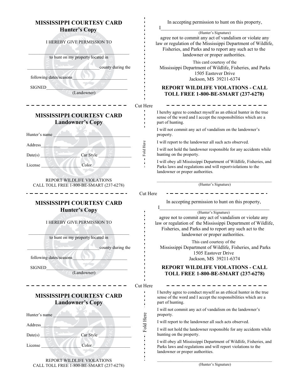 Mississippi Mississippi Courtesy Card - Fill Out, Sign Online and ...