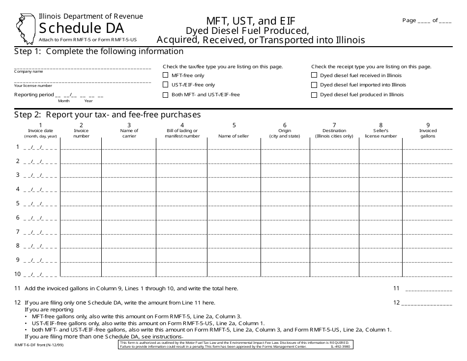 Form RMFT-6-DF Schedule DA - Fill Out, Sign Online and Download ...