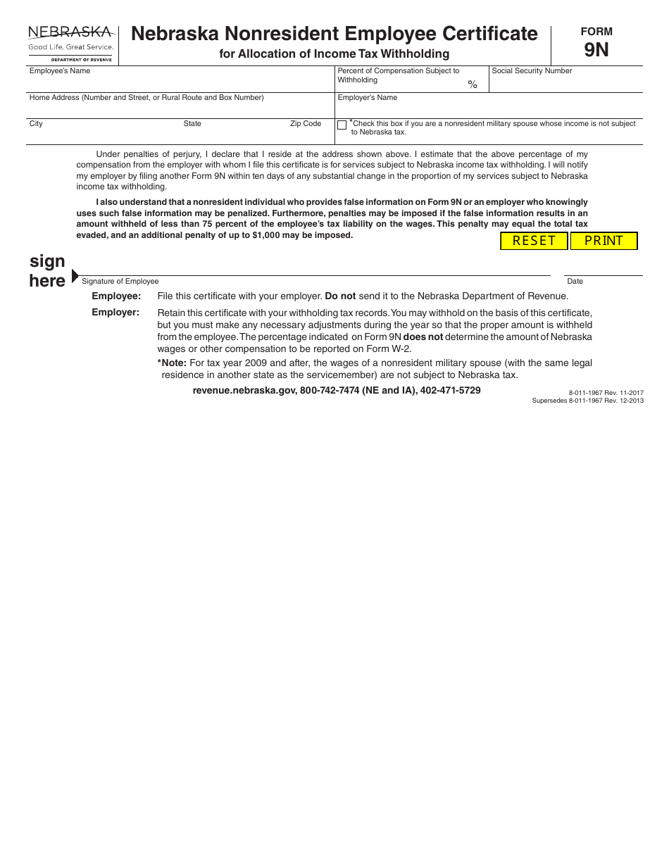 Form 9N - Fill Out, Sign Online and Download Fillable PDF, Nebraska ...