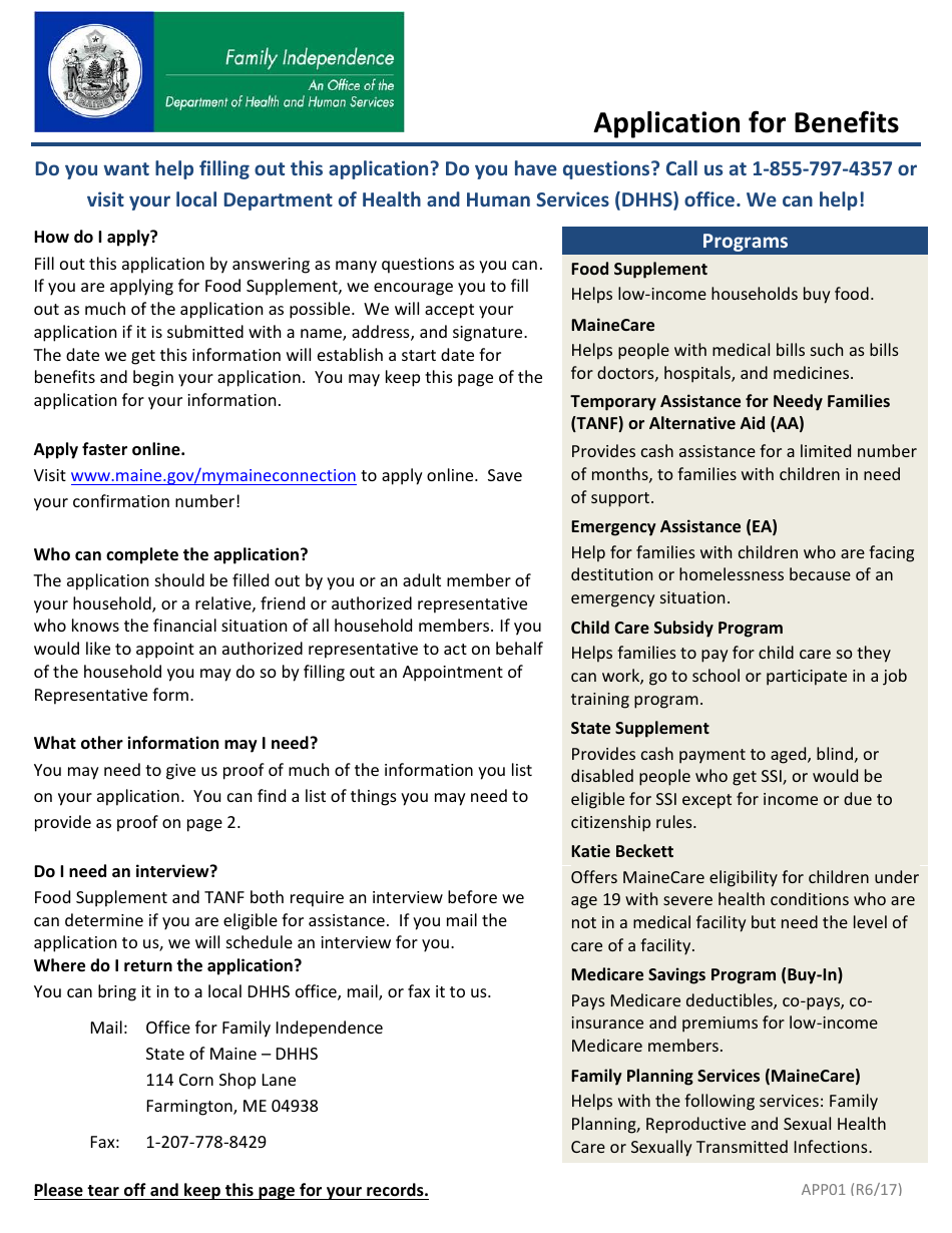 Form APP01 - Fill Out, Sign Online and Download Printable PDF, Maine ...