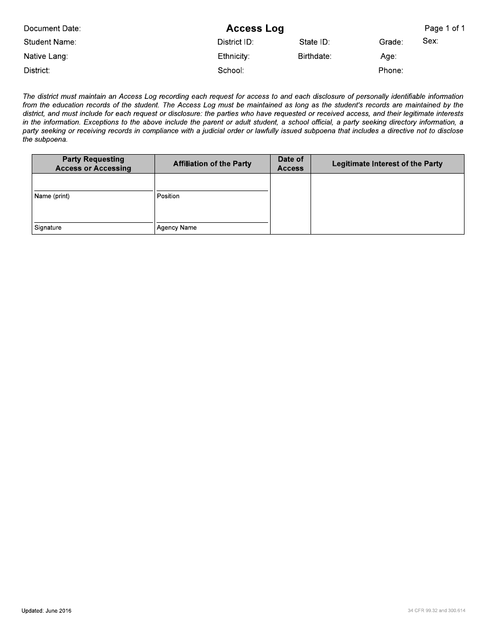 Idaho Access Log - Fill Out, Sign Online and Download PDF | Templateroller
