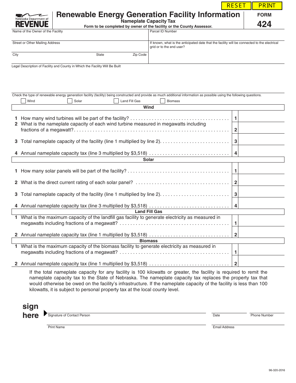 Form 424 - Fill Out, Sign Online and Download Fillable PDF, Nebraska ...