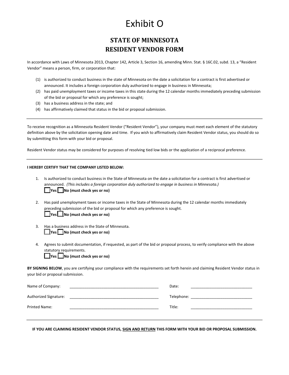 Minnesota Resident Vendor Form - Fill Out, Sign Online and Download PDF ...