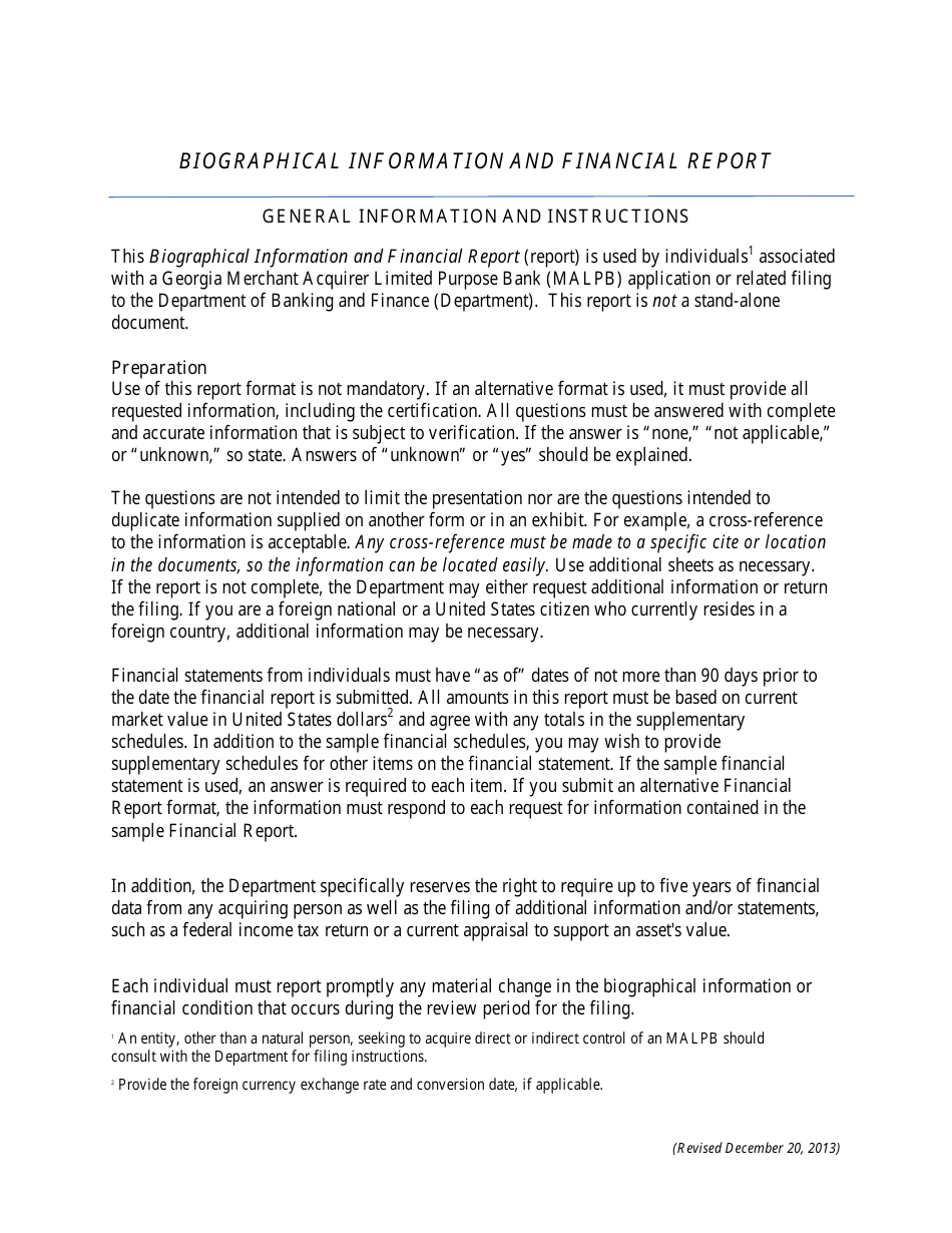 Georgia (United States) Biographical Information and Financial Report ...
