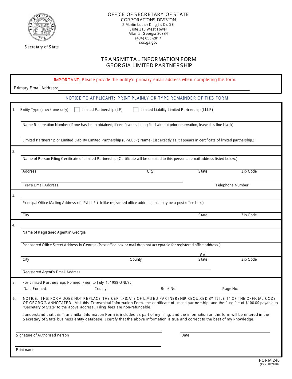 Form 246 - Fill Out, Sign Online and Download Fillable PDF, Georgia ...