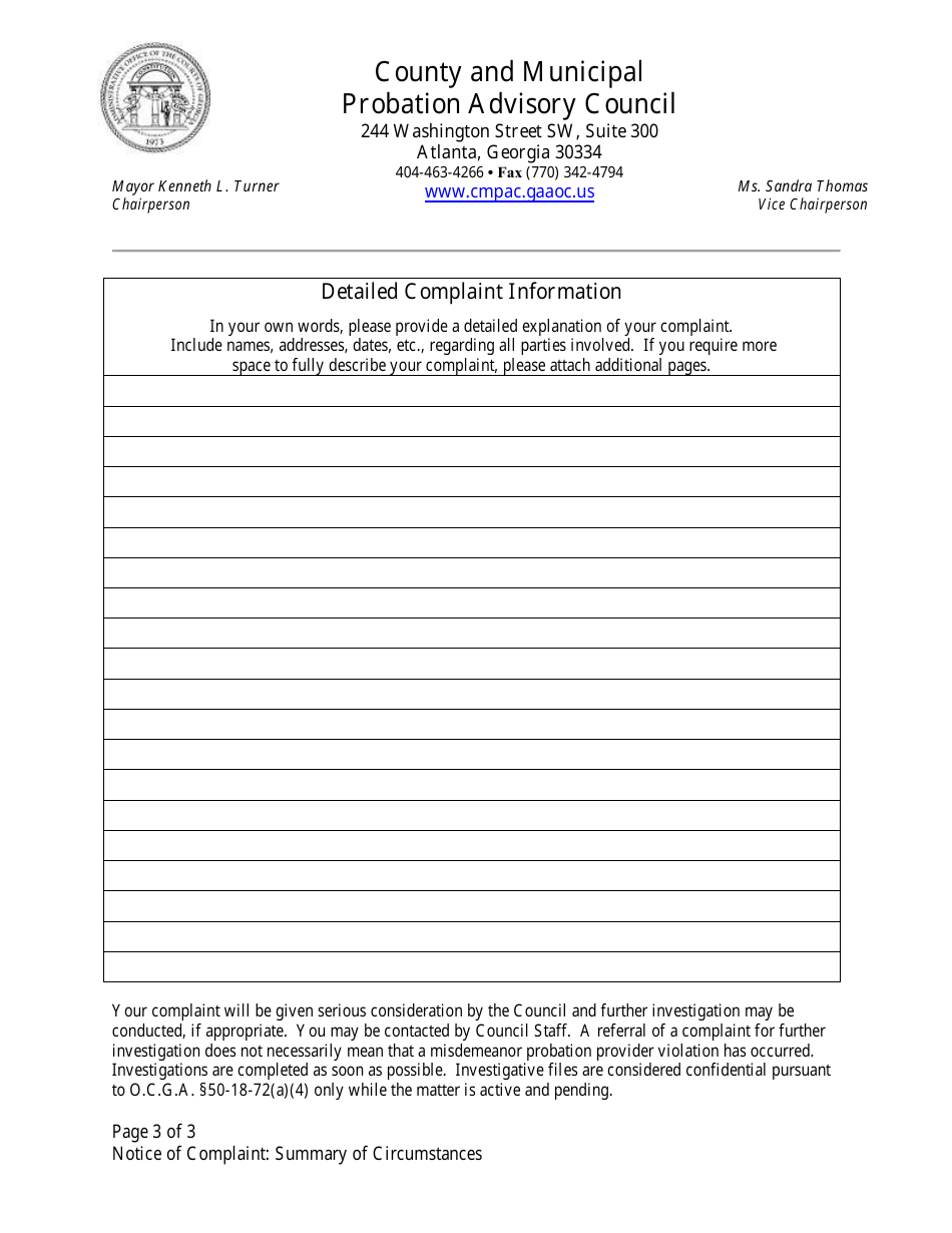 Georgia (United States) Notice of Complaint - Fill Out, Sign Online and ... Georgia (United States) Notice of Complaint - Fill Out, Sign Online and ...