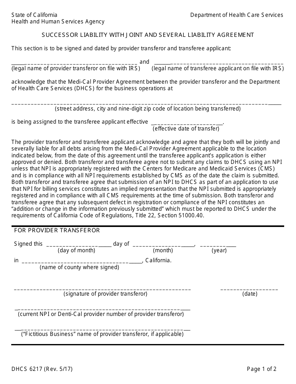 Form DHCS6217 - Fill Out, Sign Online and Download Fillable PDF ...