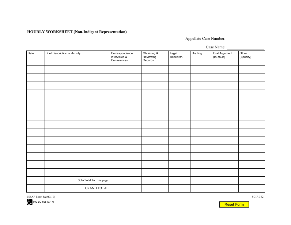 HRAP Form 8A (SC-P-352) Download Fillable PDF or Fill Online Hourly ...