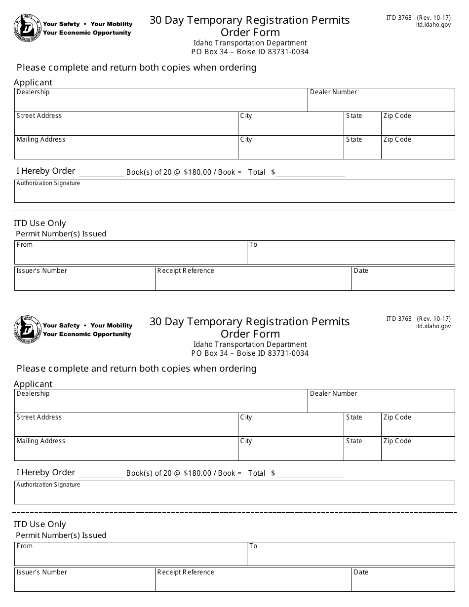 Form ITD3763 - Fill Out, Sign Online and Download Fillable PDF, Idaho ...