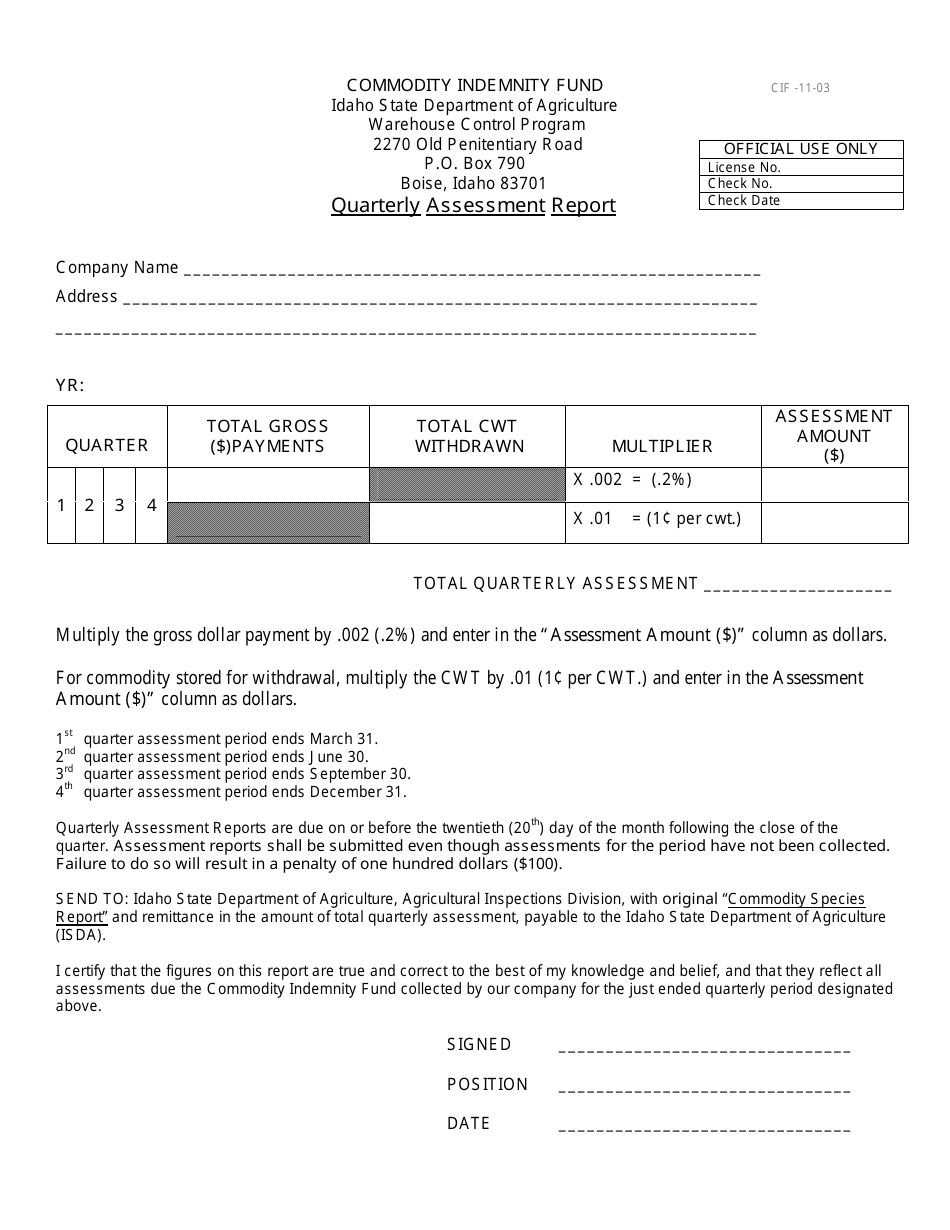 Idaho Quarterly Assessment Report - Fill Out, Sign Online and Download ...