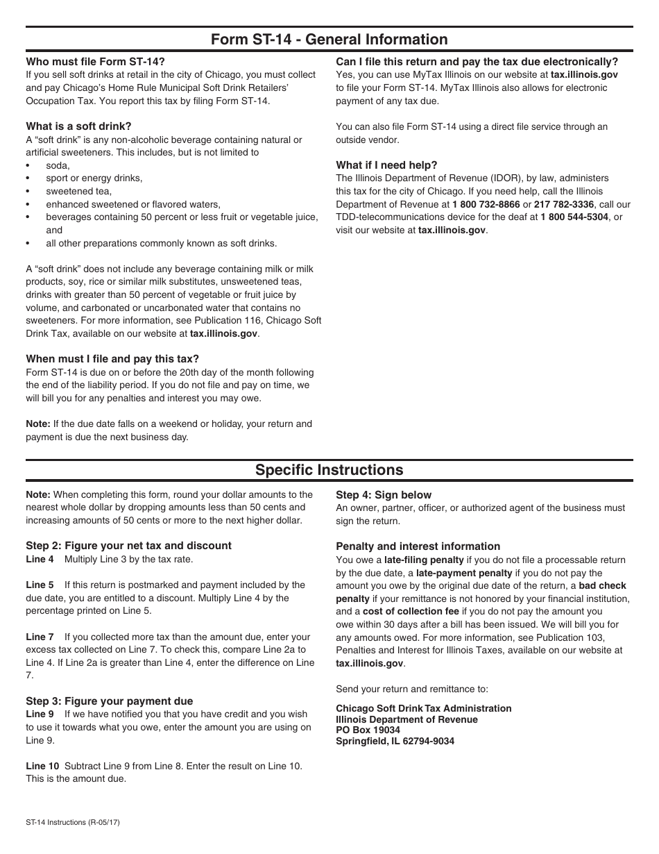 Download Instructions for Form ST-14 Chicago Soft Drink Tax Return PDF ...