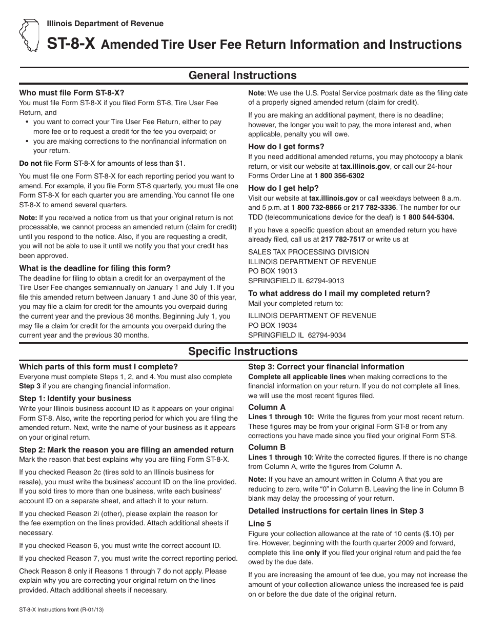 Download Instructions for Form ST-8-X Amended Tire User Fee Return PDF ...