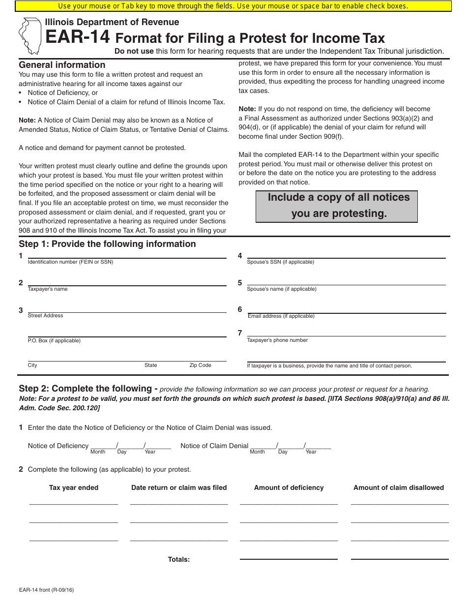 Form EAR-14 - Fill Out, Sign Online and Download Fillable PDF, Illinois ...