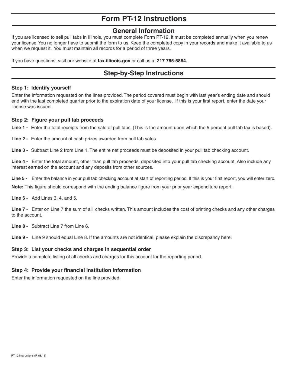 Download Instructions for Form PT-12 Expenditures of Pull Tab Funds PDF ...