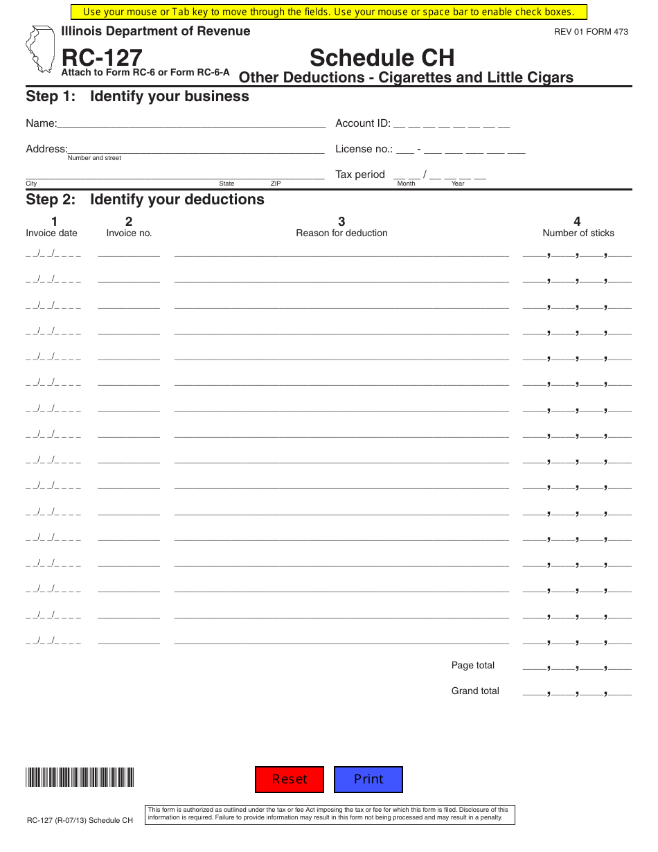 Form RC-127 Schedule CH - Fill Out, Sign Online and Download Fillable ...