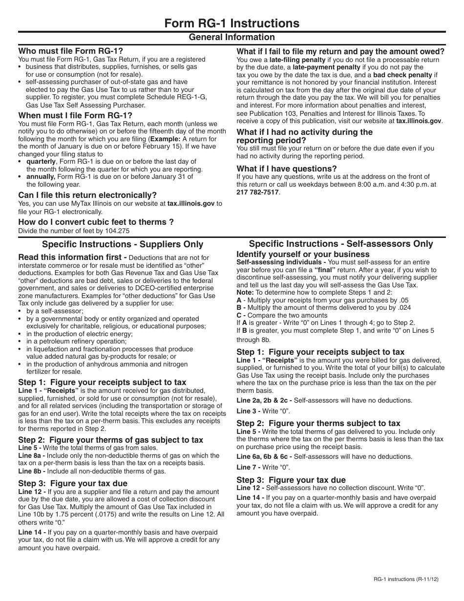 Download Instructions for Form RG-1 Gas Tax Return PDF | Templateroller
