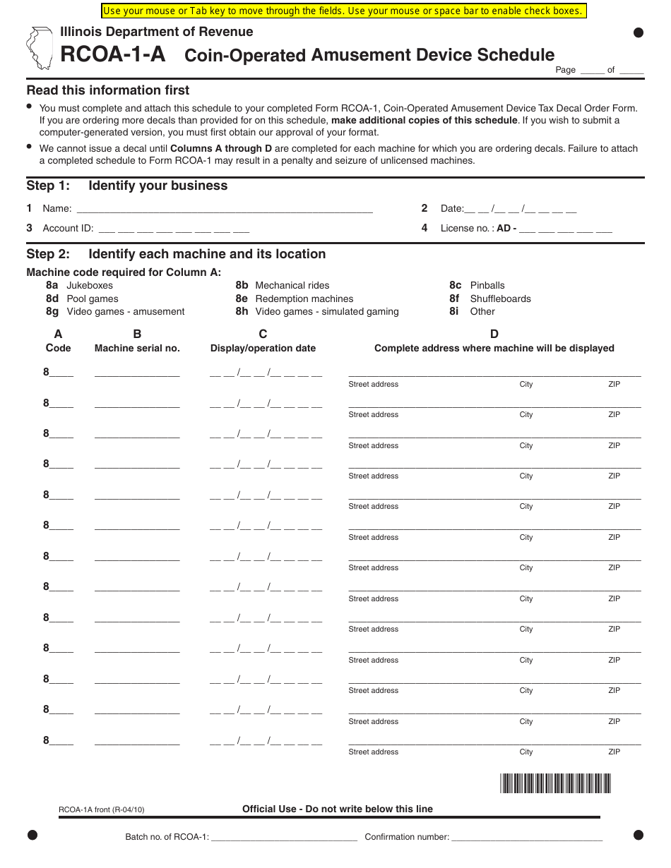 Form RCOA-1-A - Fill Out, Sign Online and Download Fillable PDF ...