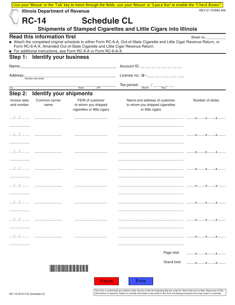 Form RC-14 Schedule CL - Fill Out, Sign Online and Download Fillable ...