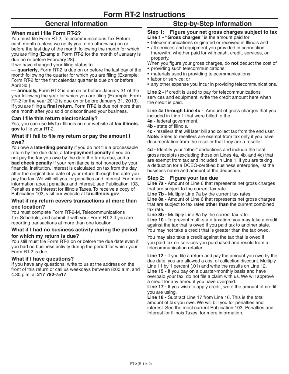Download Instructions for Form RT-12, RT-2 Telecommunications Tax ...