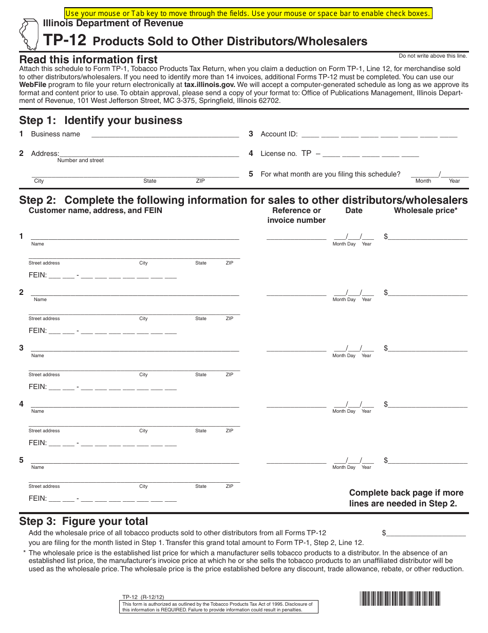 Form TP-12 - Fill Out, Sign Online and Download Fillable PDF, Illinois ...