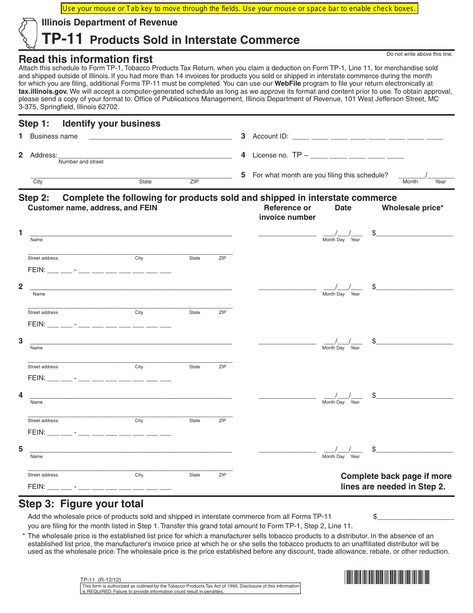 Form TP-11 - Fill Out, Sign Online and Download Fillable PDF, Illinois ...
