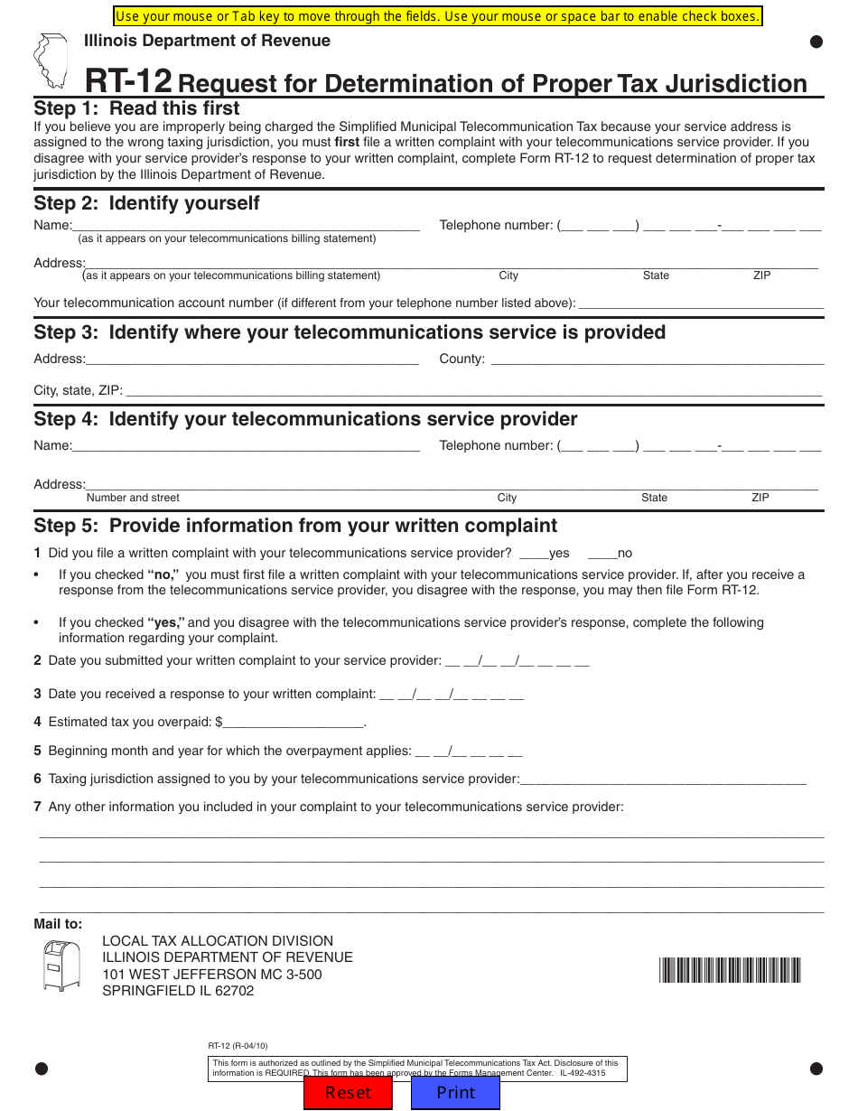 Form RT-12 - Fill Out, Sign Online and Download Fillable PDF, Illinois ...