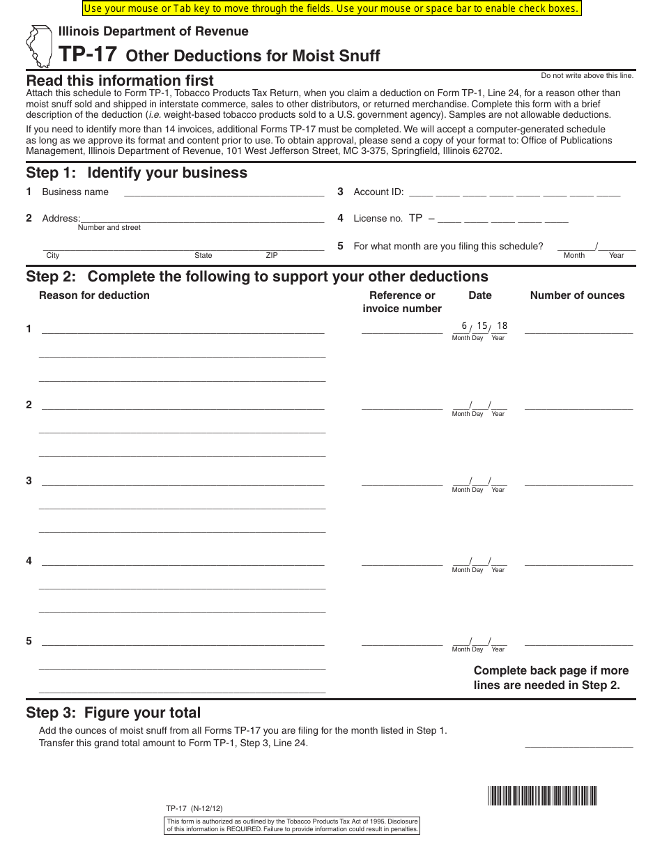 Form TP-17 - Fill Out, Sign Online and Download Fillable PDF, Illinois ...