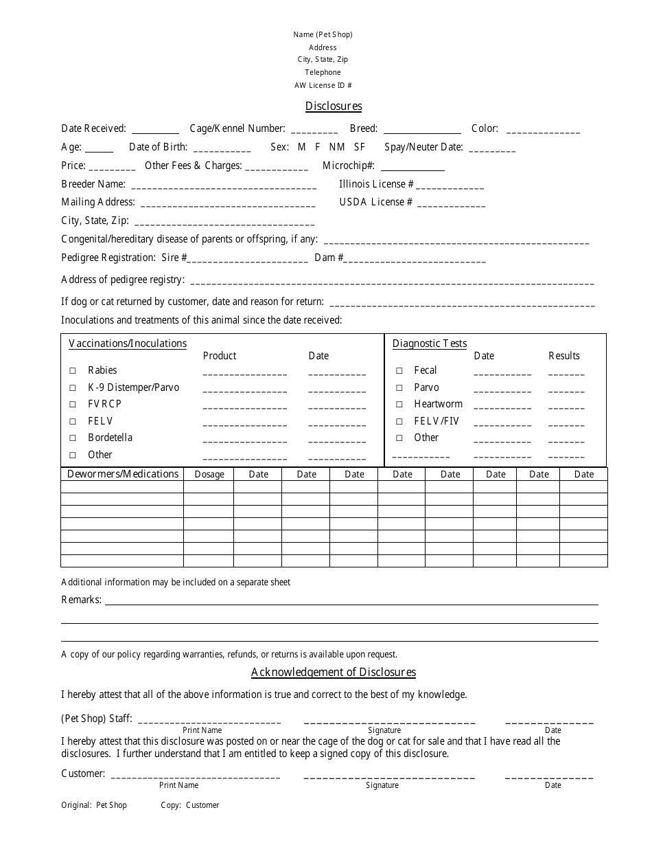 Illinois Disclosure Form for Pet Shop Operators - Fill Out, Sign Online ...