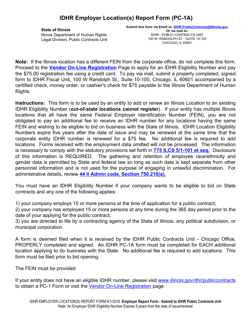 Form PC-1A - Fill Out, Sign Online and Download Fillable PDF, Illinois ...