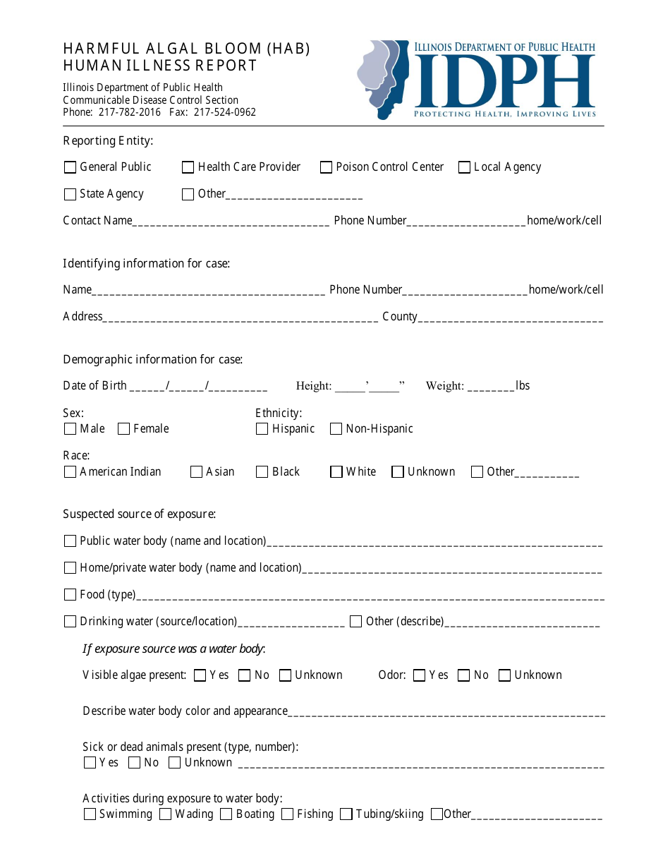 Illinois Harmful Algal Bloom (Hab) Human Illness Report Form - Fill Out ...