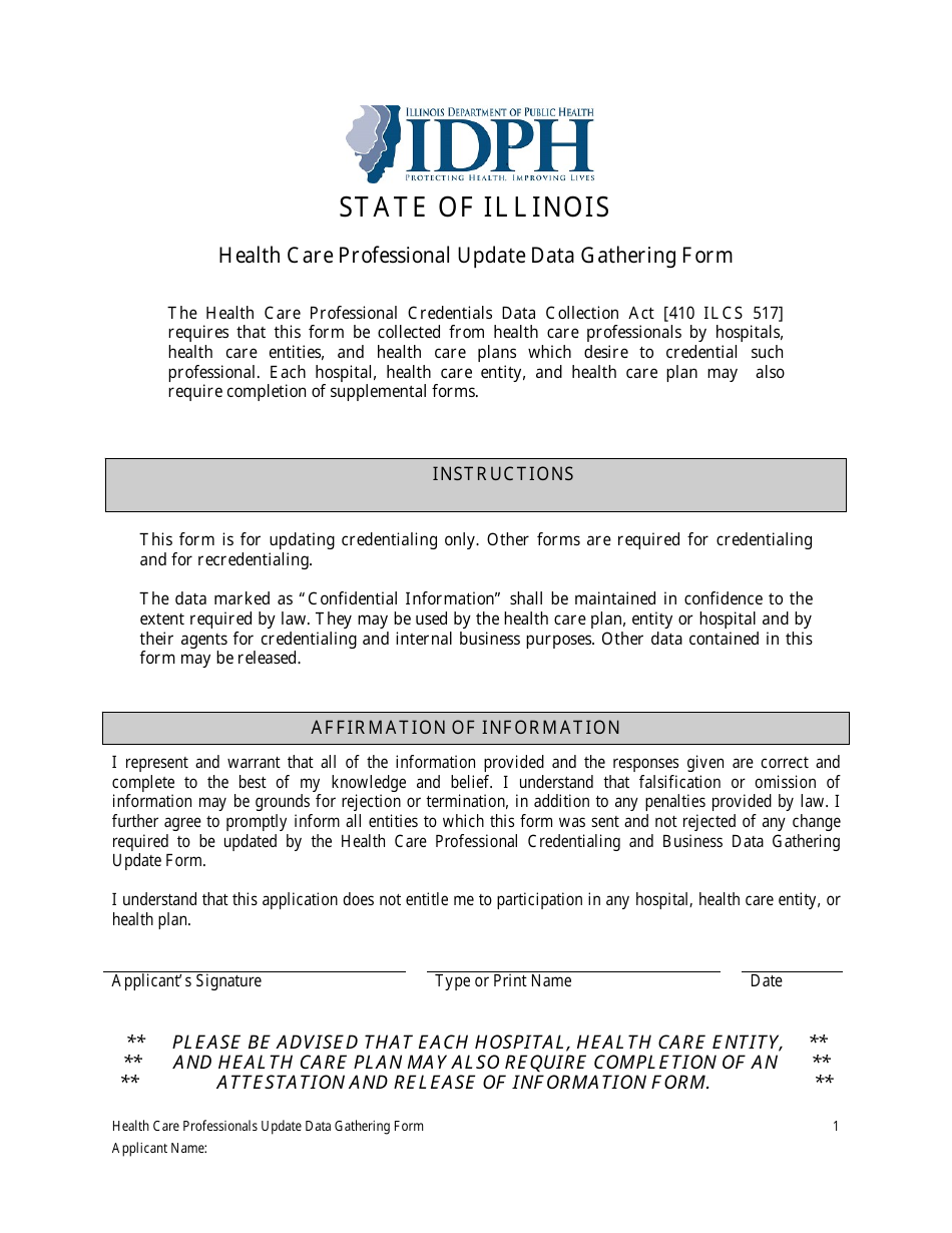 Illinois Health Care Professional Update Data Gathering Form - Fill Out ...