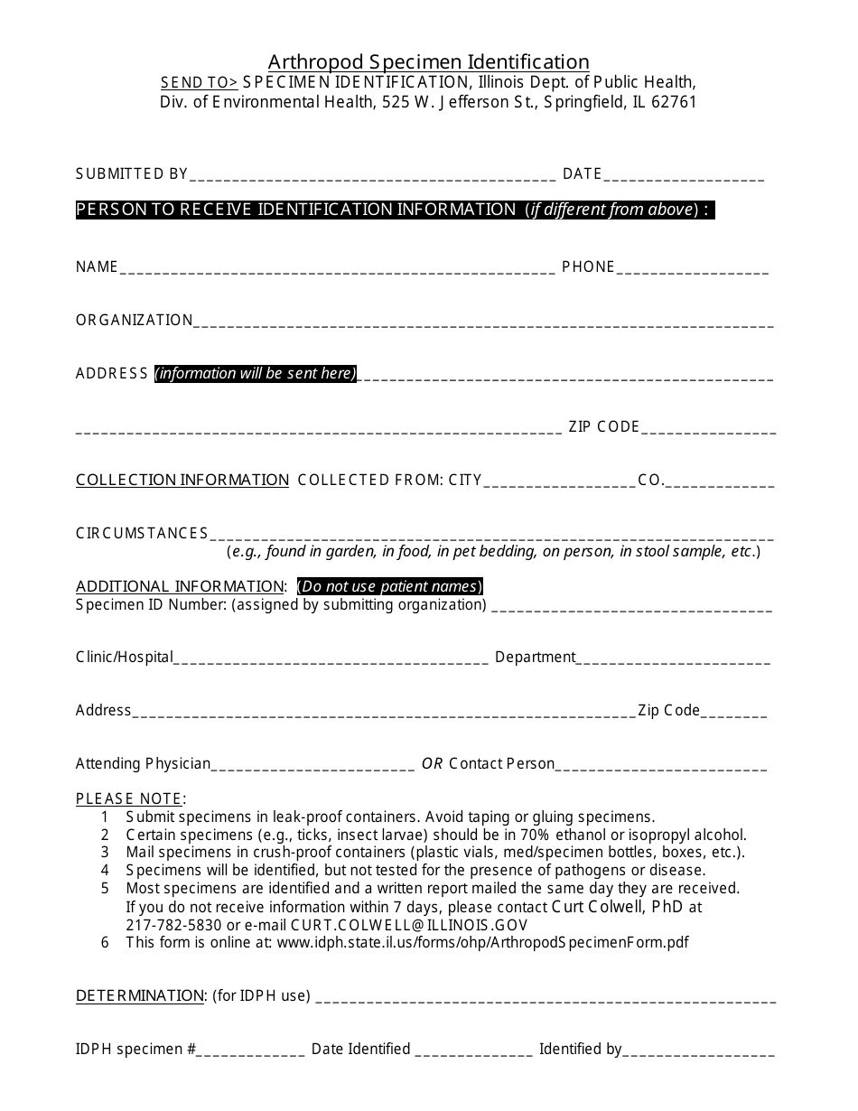Illinois Arthropod Specimen Identification Form - Fill Out, Sign Online ...