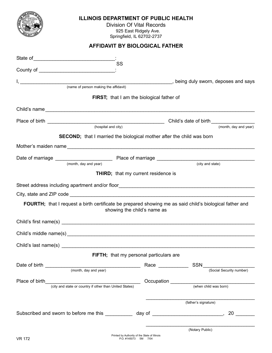 Form VR172 - Fill Out, Sign Online and Download Printable PDF, Illinois ...