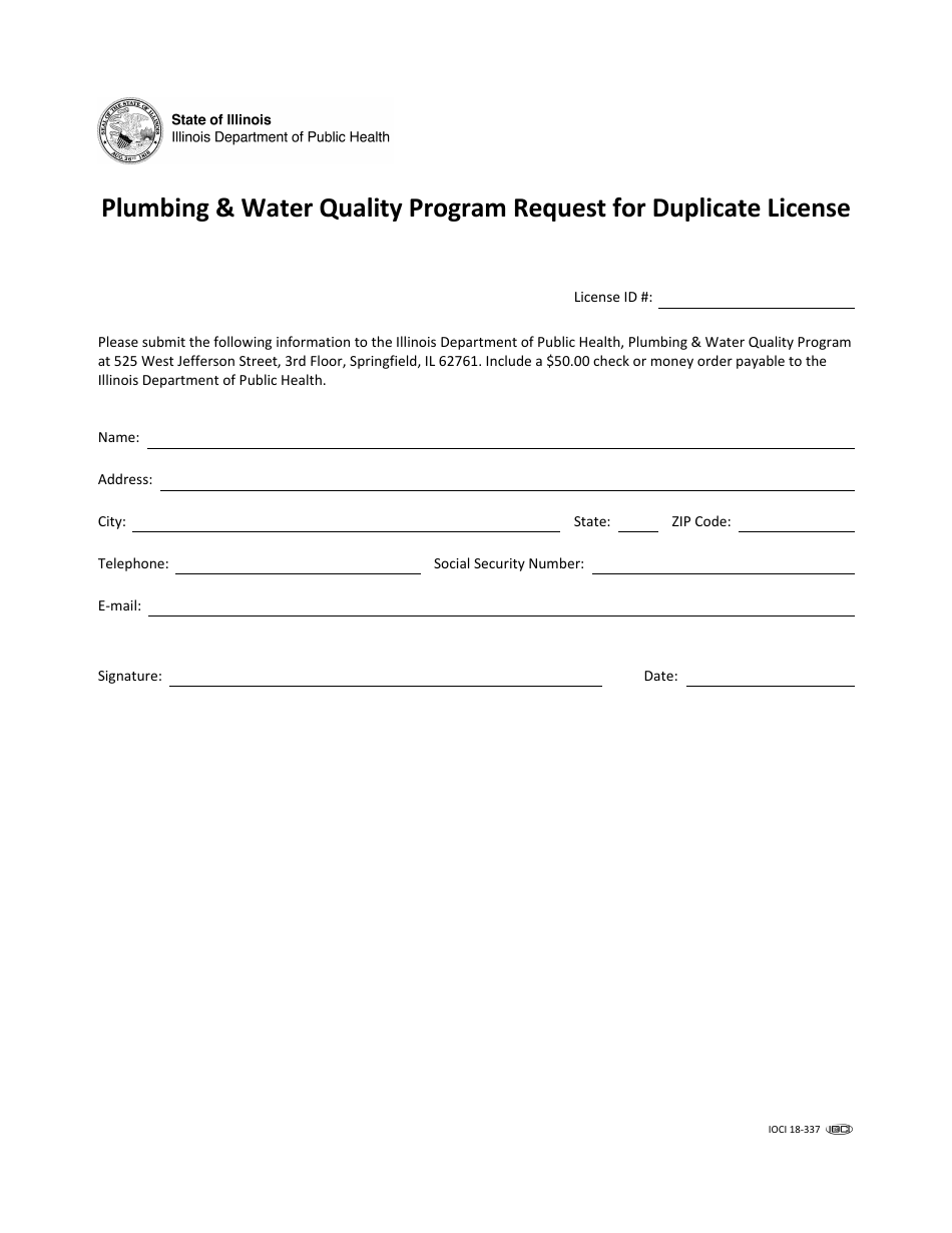 Illinois Plumbing & Water Quality Program Request for Duplicate License ...