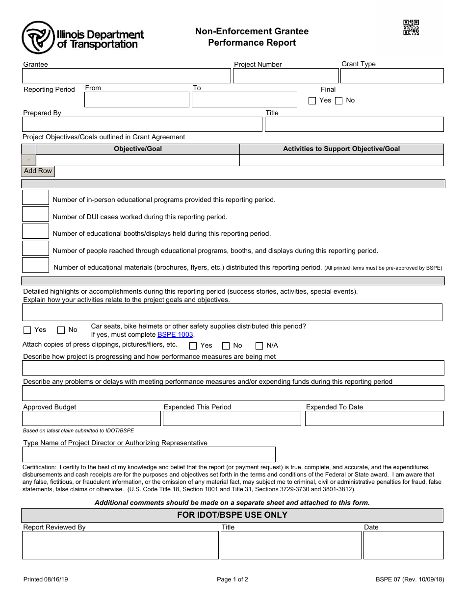 Form BSPE07 - Fill Out, Sign Online and Download Fillable PDF, Illinois ...