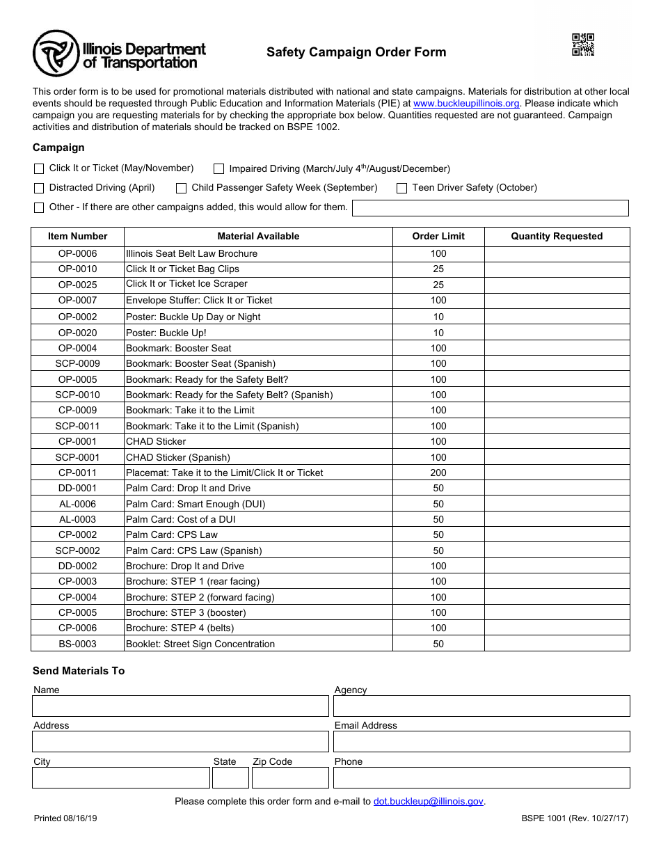 Form BSPE1001 Download Fillable PDF or Fill Online Safety Campaign ...