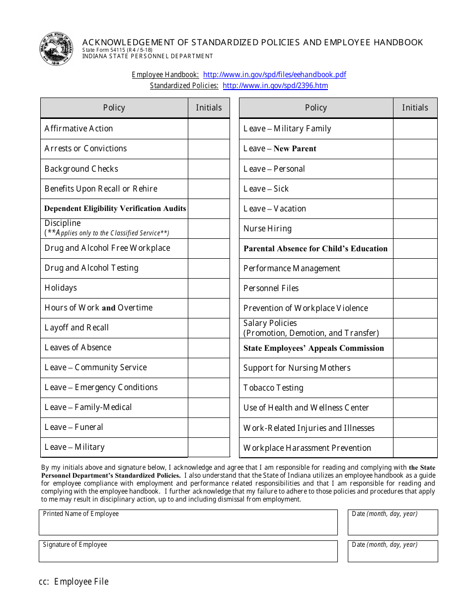 State Form 54115 - Fill Out, Sign Online and Download Printable PDF ...