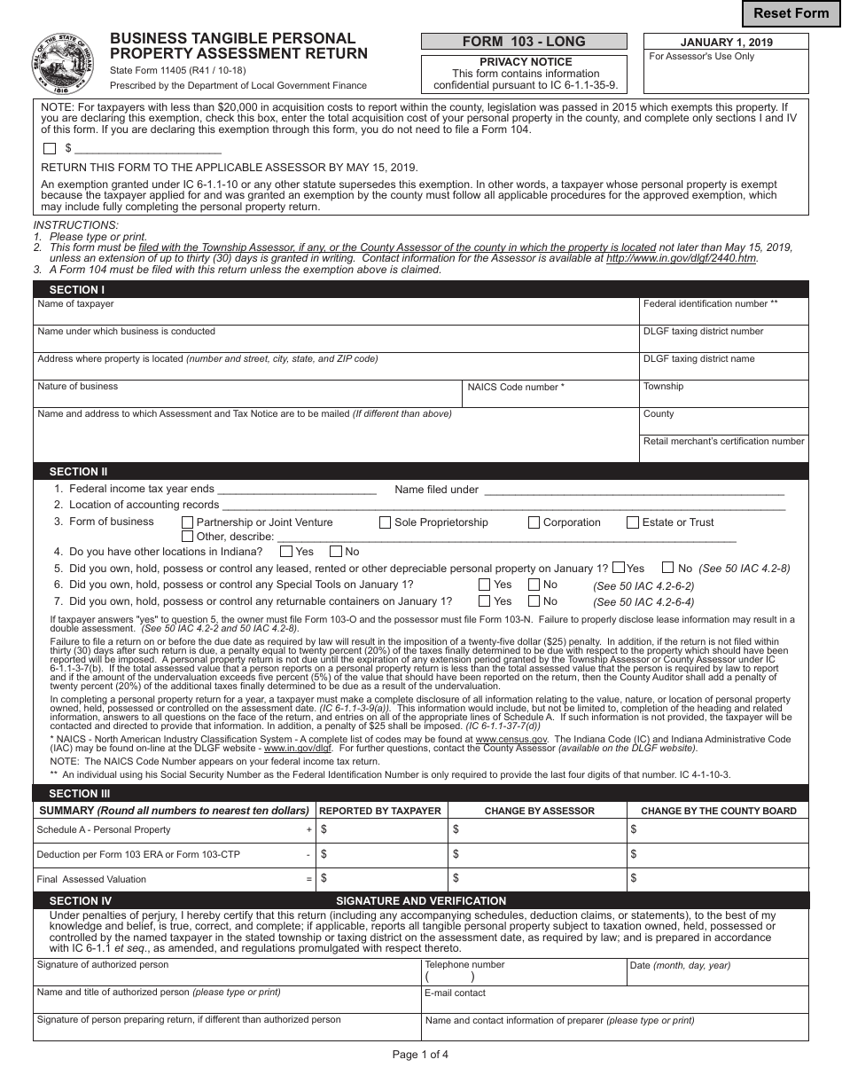 State Form 11405 (103-LONG) - Fill Out, Sign Online and Download ...