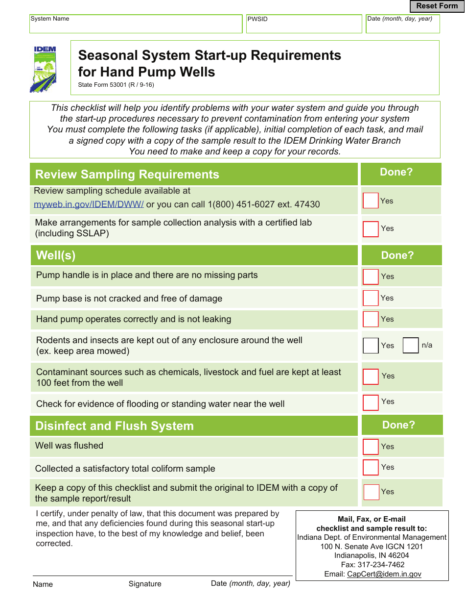 State Form 53001 Download Fillable PDF or Fill Online Seasonal System ...