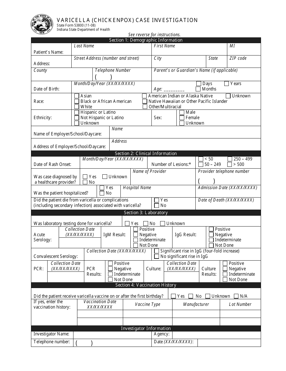 State Form 53800 Download Printable PDF or Fill Online Varicella ...