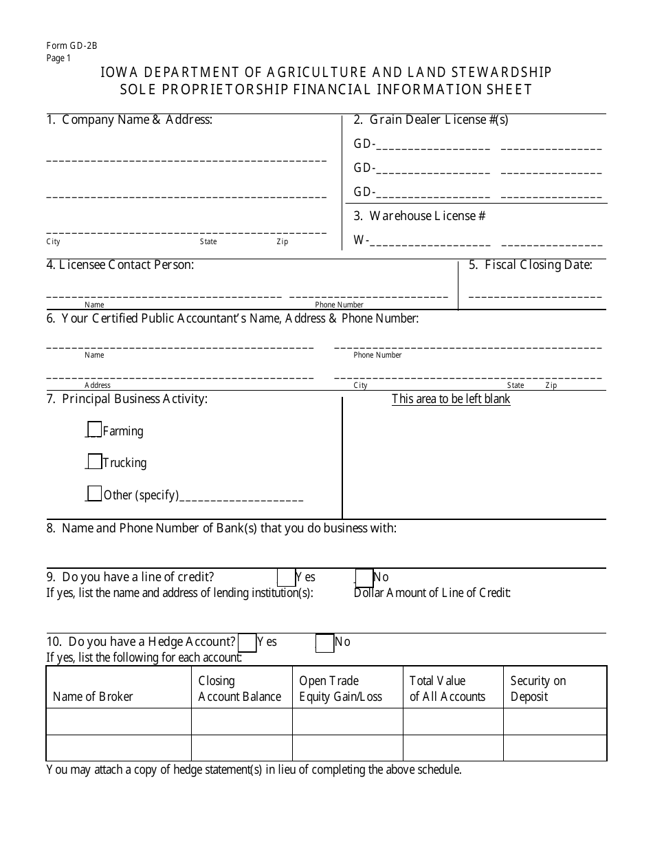 Form GD-2B - Fill Out, Sign Online and Download Fillable PDF, Iowa ...