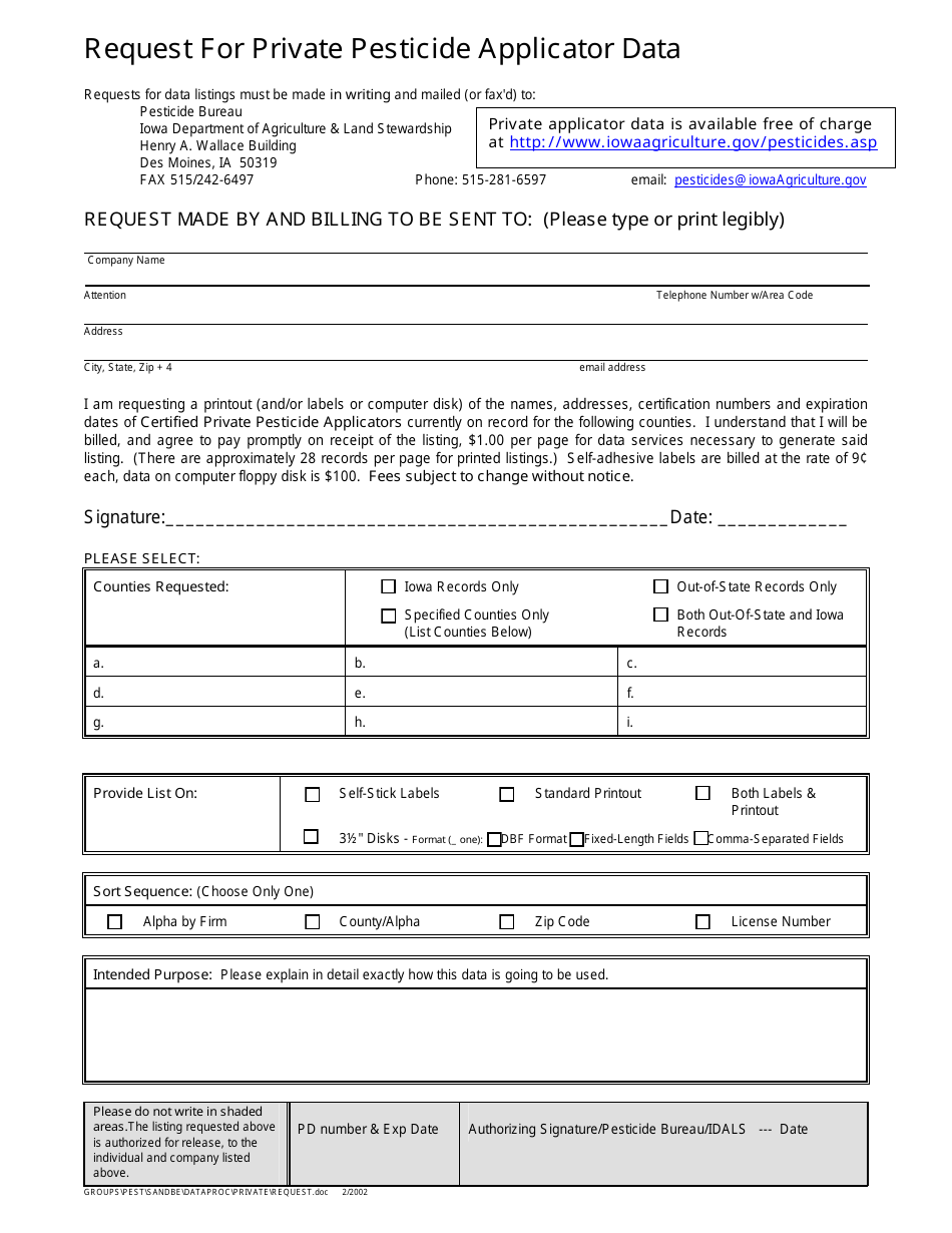 Iowa Request for Private Pesticide Applicator Data - Fill Out, Sign ...