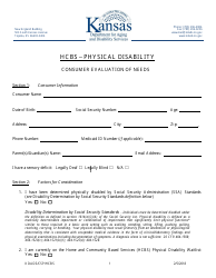 Kansas Consumer Evaluation of Needs - Hcbs " Physical Disability - Fill ...