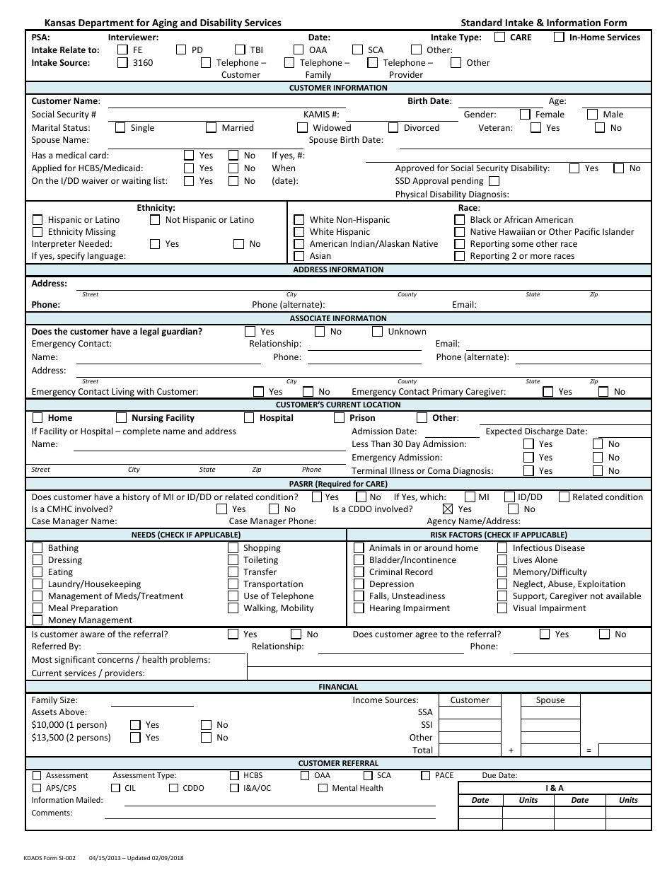 KDADS Form SI-002 - Fill Out, Sign Online and Download Printable PDF ...